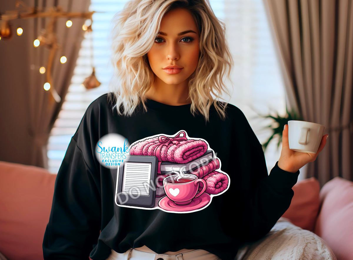 Cozy Book Reading Time *SWANK EXCLUSIVE DESIGN* DTF (Direct To Film) T ...