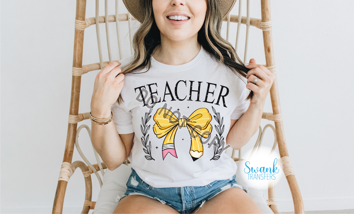 Teacher Pencil Bow DTF (Direct To Film) Transfer – Swank Transfers