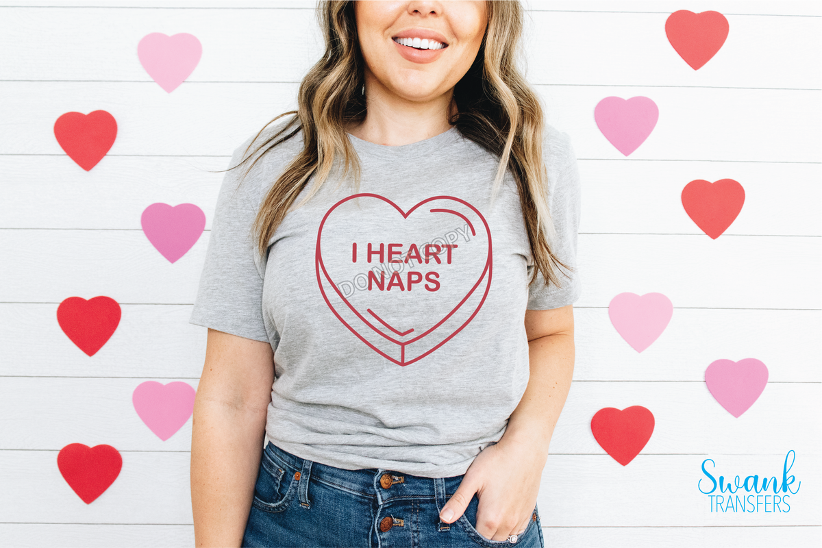I Heart Naps Conversation Heart Screen Print Transfer RTS – Swank Transfers